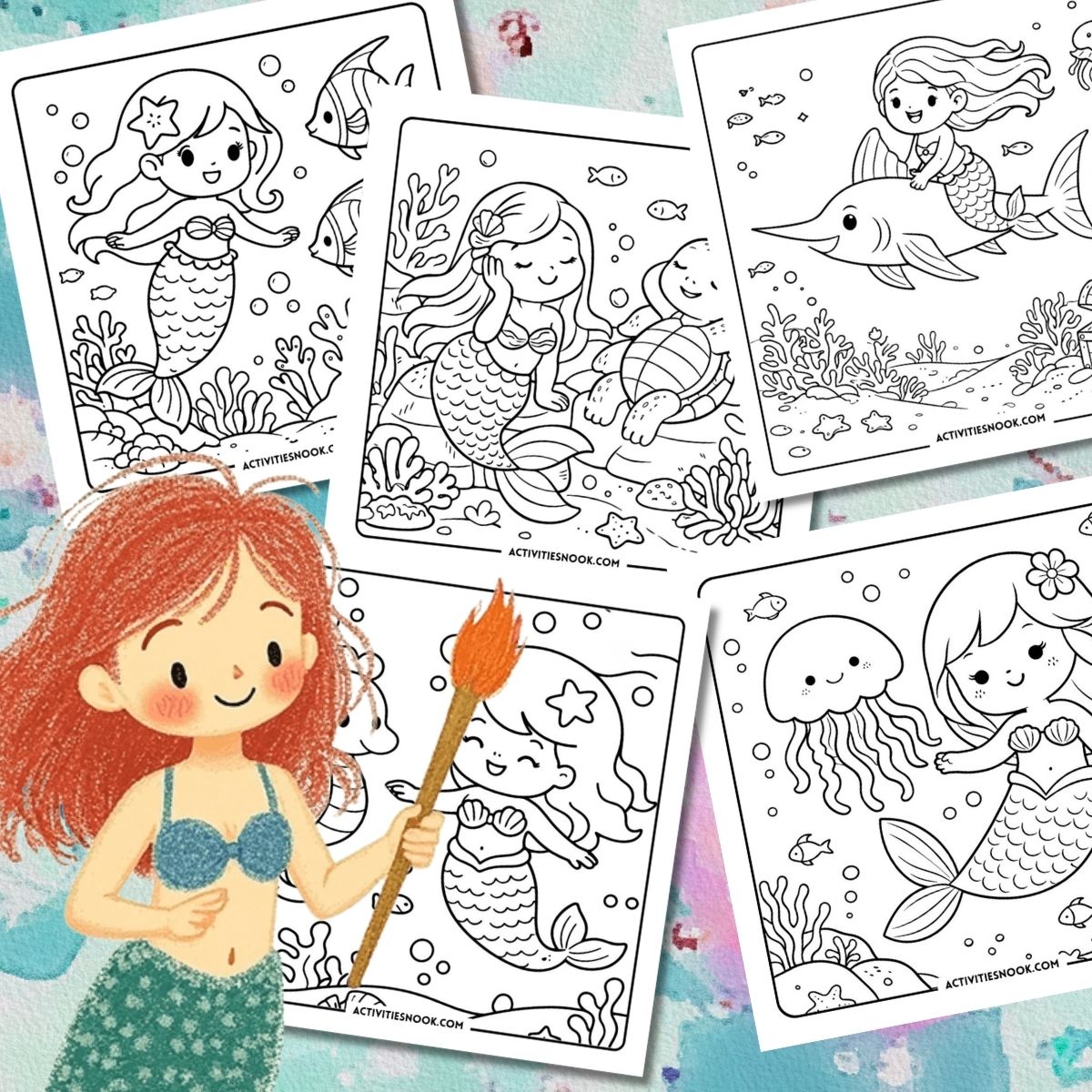Cute Mermaid Coloring Pages - Activities Nook